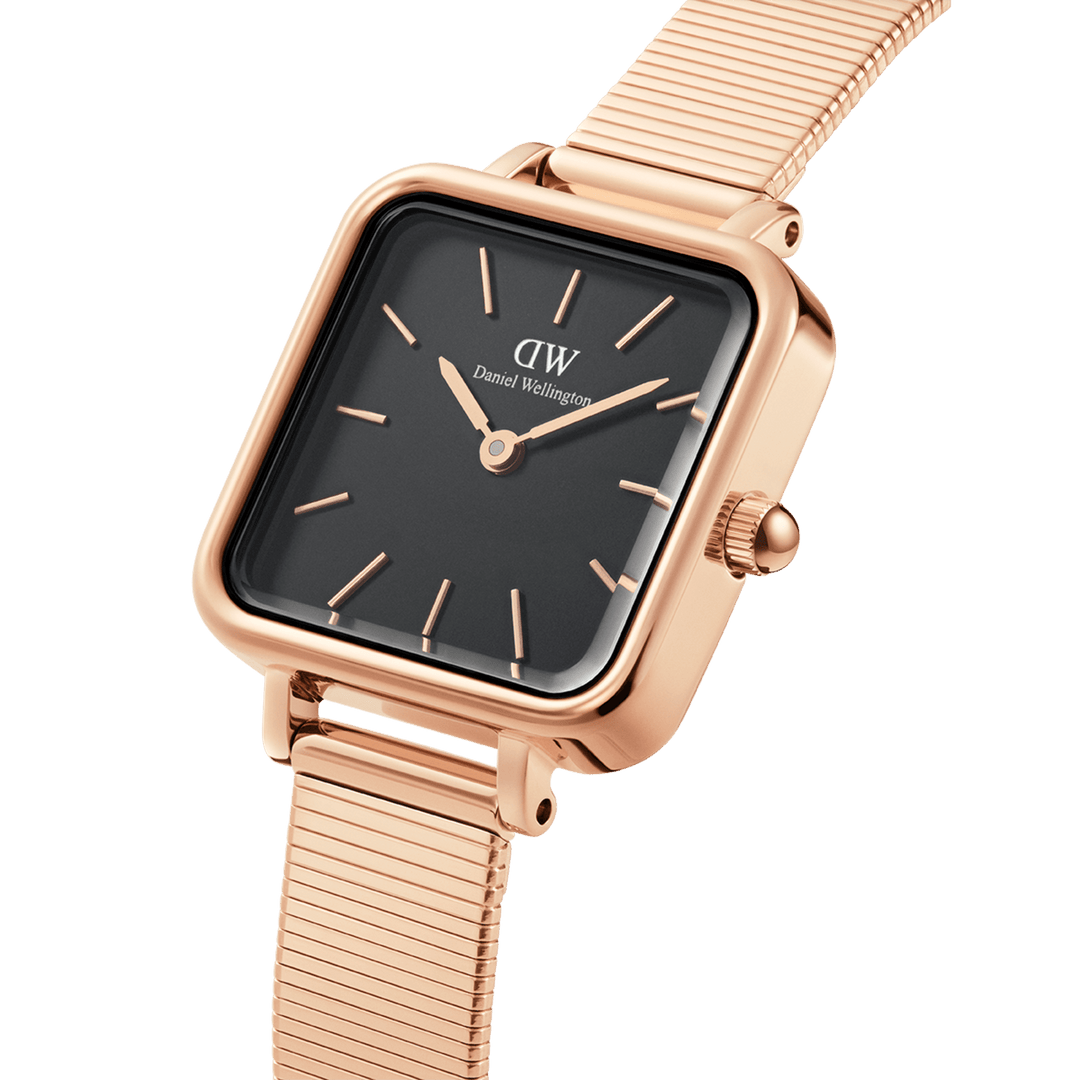 Quadro Studio - Womens square watch - Black & Rose Gold | DW
