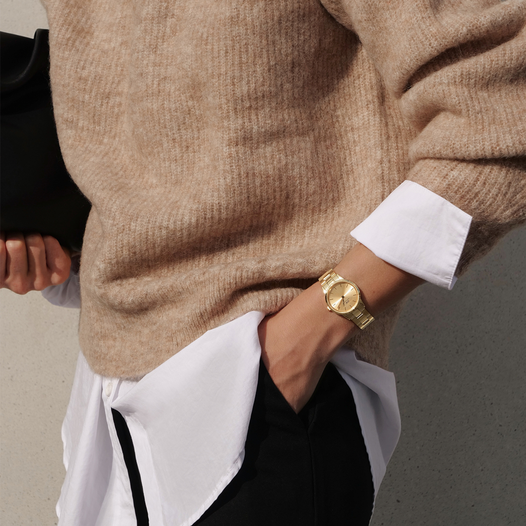 Iconic Link Unitone - Gold watch with steel link 28mm | DW